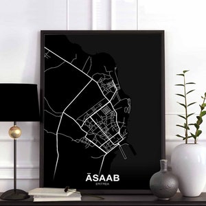 ASAAB Eritrea Map Poster Black White Hometown City Print Modern Home ...
