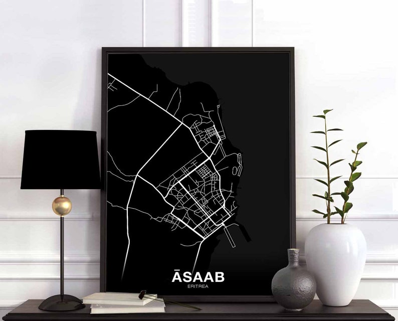 ASAAB Eritrea Map Poster Black White Hometown City Print Modern Home ...