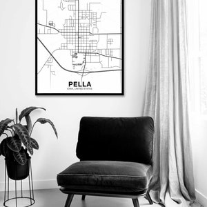 PELLA Iowa IA USA Map Poster Black White Hometown City Print Modern ...