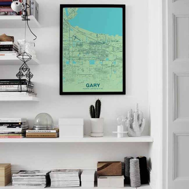 GARY Indiana IN US Map Poster Color Hometown City Print Modern Home ...