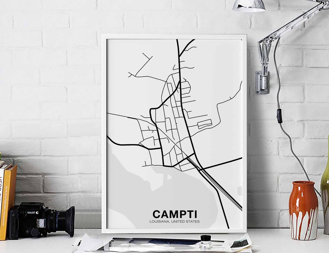 CAMPTI Louisiana LO US Map Poster Black White Hometown City Print ...