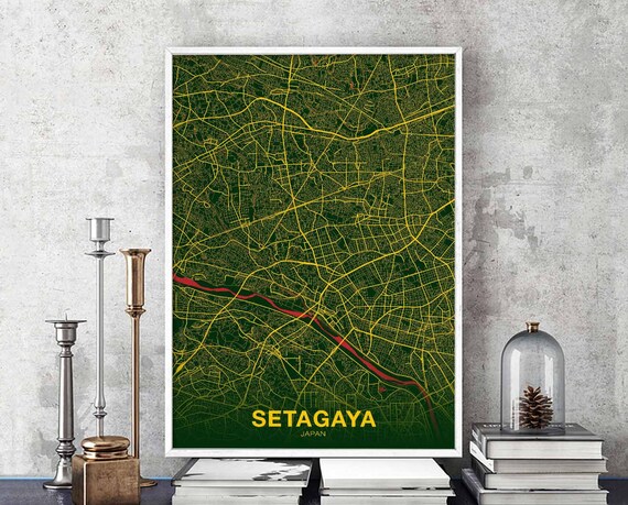 SETAGAYA Japan map poster color Hometown City Print Modern Home Decor ...