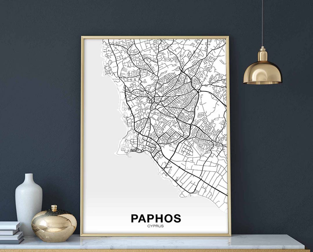 PAPHOS Cyprus Map Poster Black White Hometown City Print Modern Home ...