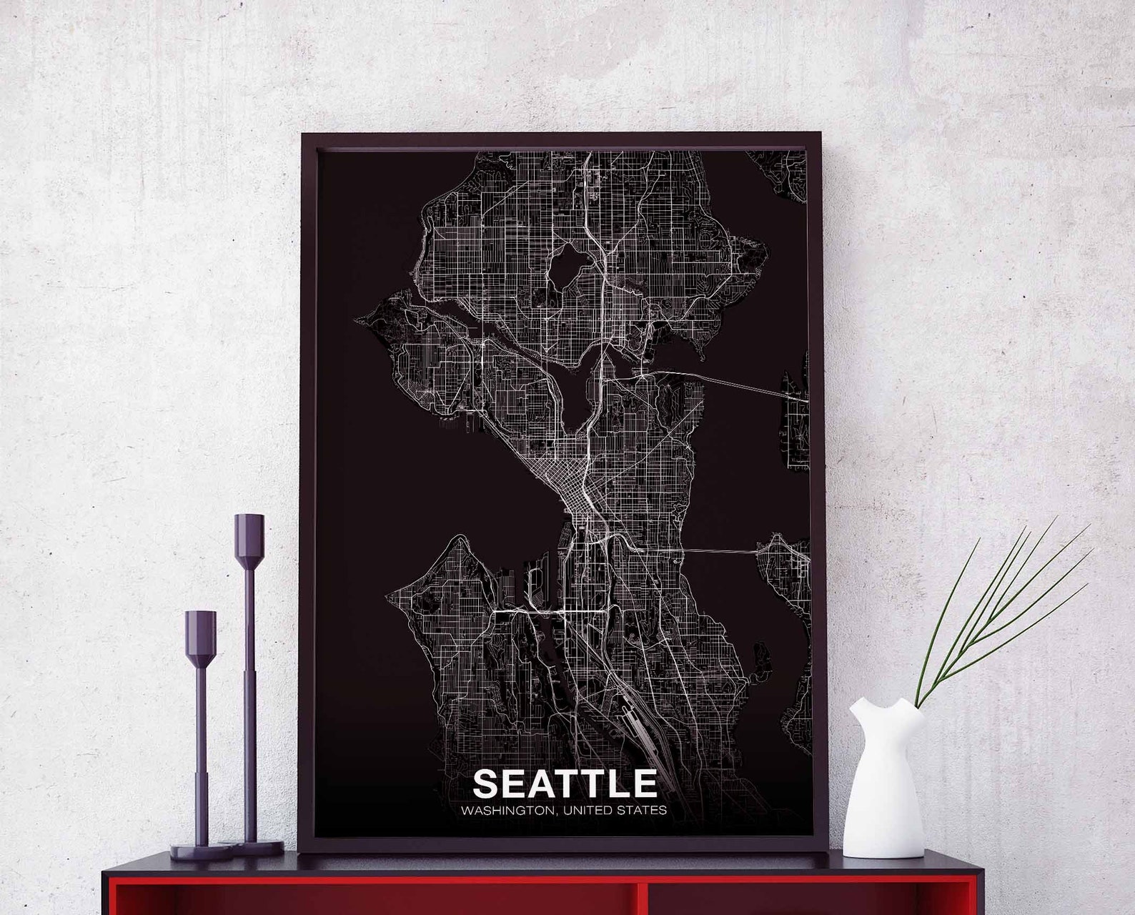 SEATTLE Washington WA USA Map Poster Black White Hometown City Print ...