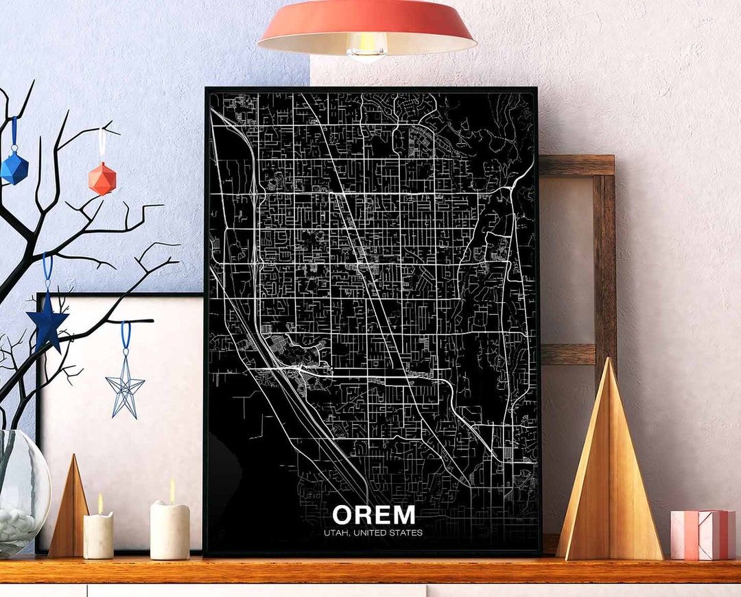 OREM Utah UT USA Map Poster Black White Hometown City Print Modern Home ...