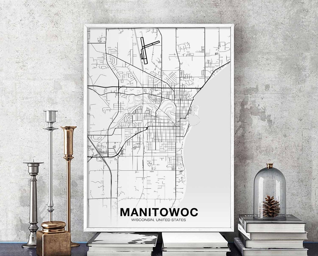 MANITOWOC Wisconsin WI US Map Poster Black White Hometown City Print ...
