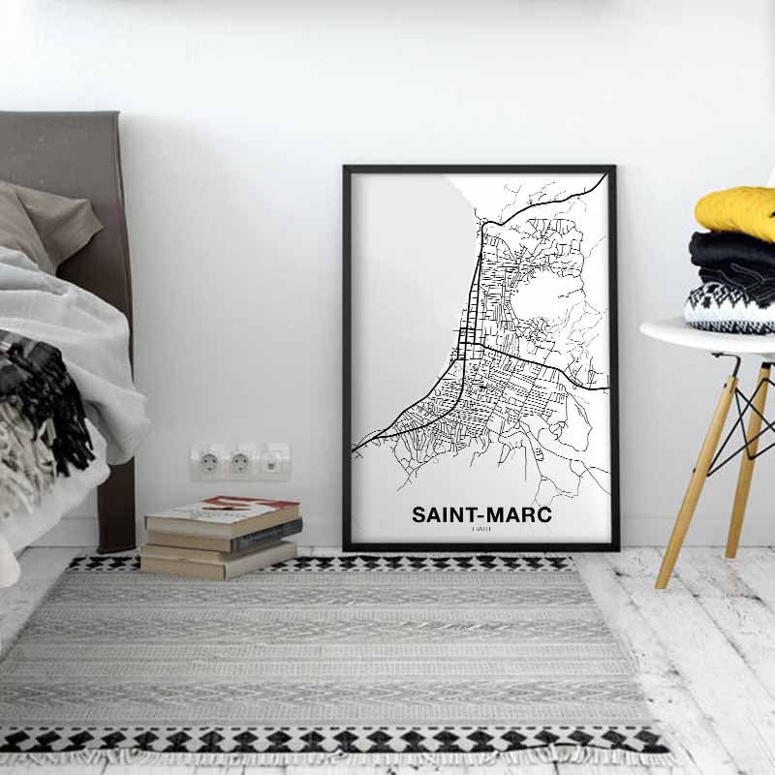 SAINT-MARC Haiti Map Poster Black White Hometown City Print | Etsy