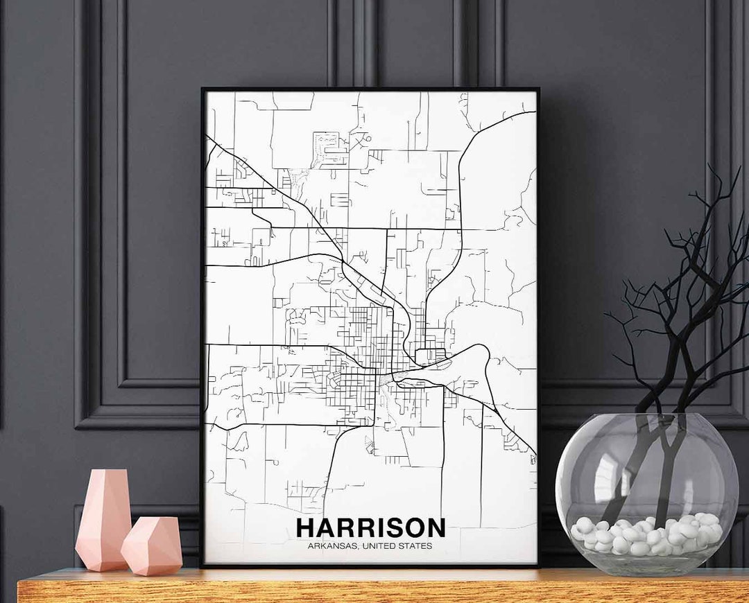 HARRISON Arkansas AR USA Map Poster Black White Hometown City Print ...