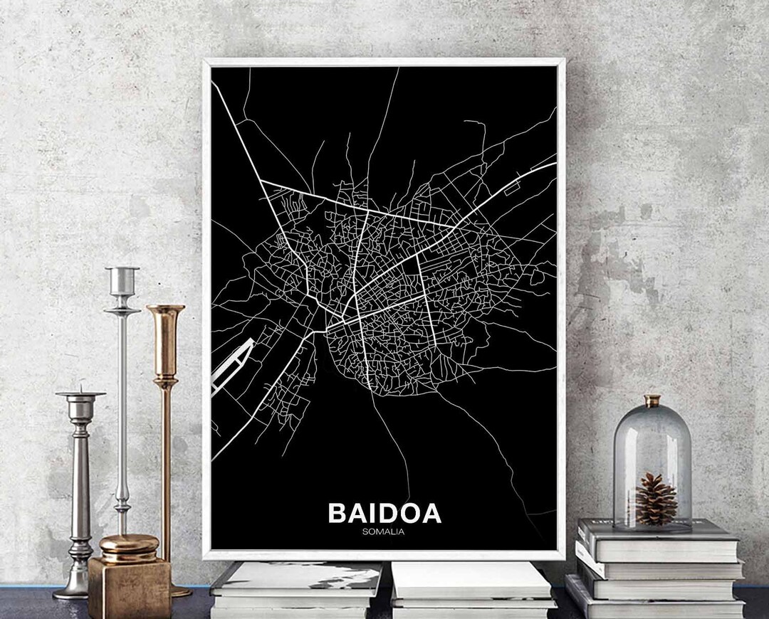 BAIDOA Somalia Map Poster Black White Hometown City Print Modern Home ...