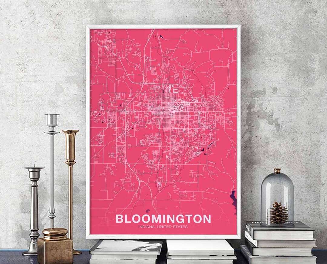 BLOOMINGTON Indiana IN US Map Poster Color Hometown City Print Modern ...