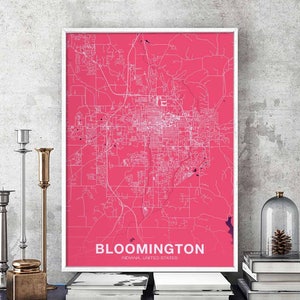 BLOOMINGTON Indiana IN US Map Poster Color Hometown City Print Modern ...