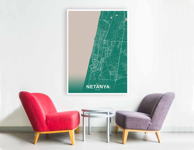 NETANYA Israel Map Poster Color Hometown City Print Modern - Etsy