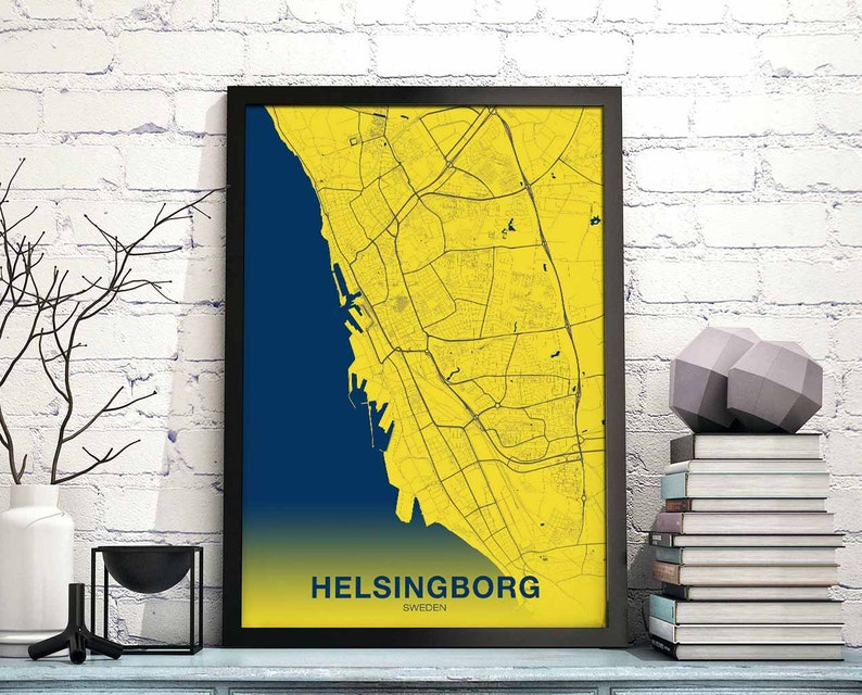 HELSINGBORG Sweden Map Poster Color Hometown City Print Modern - Etsy