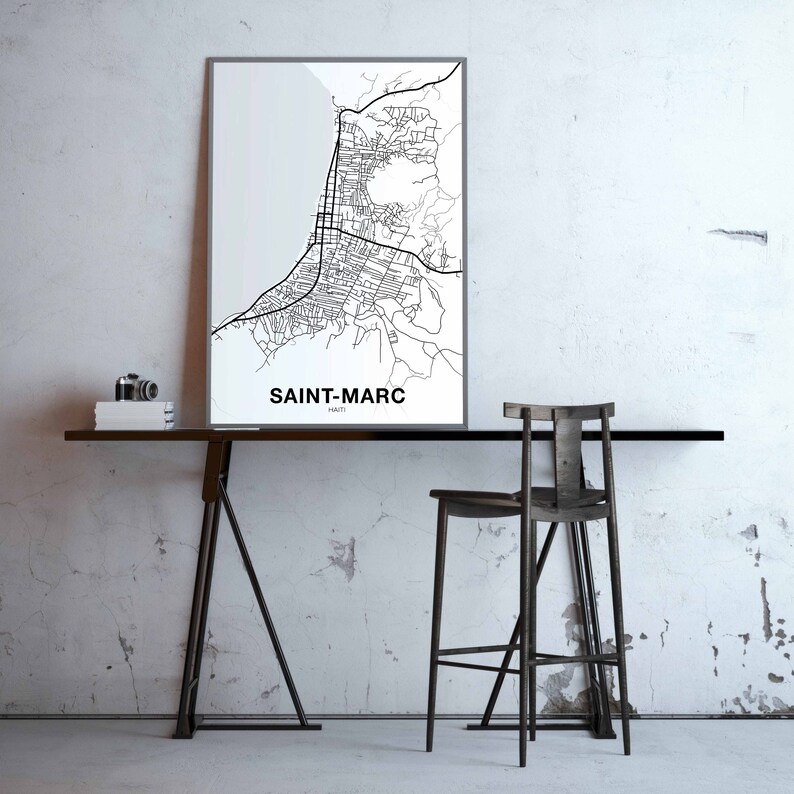 SAINT-MARC Haiti Map Poster Black White Hometown City Print | Etsy