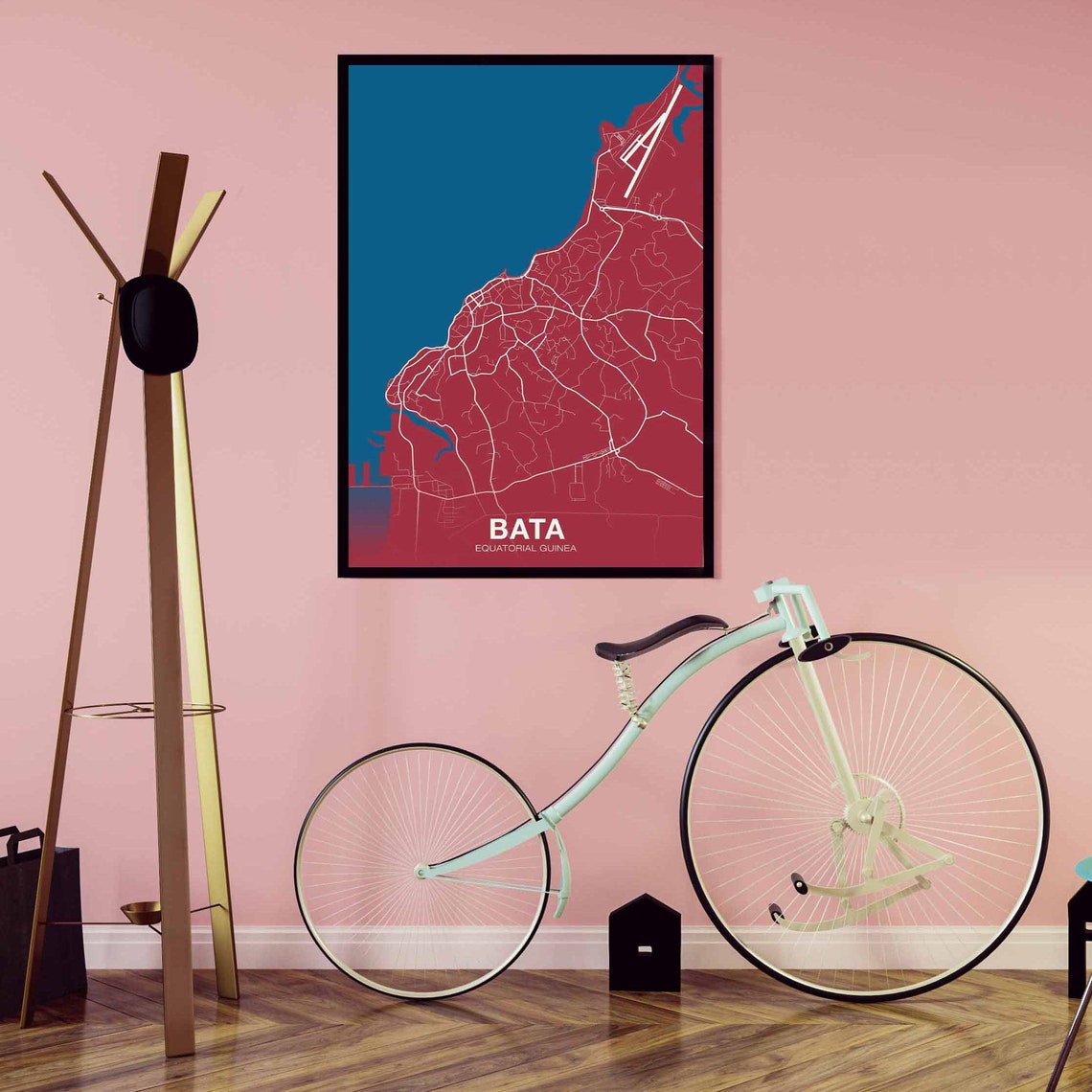 BATA Equatorial Guinea Map Poster Color Hometown City Print Modern Home ...
