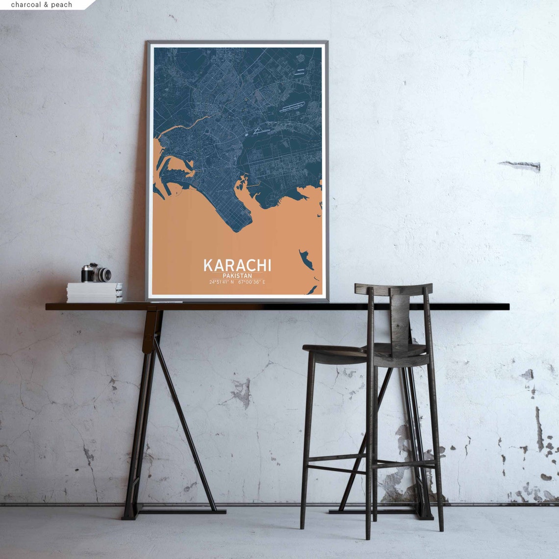 KARACHI Pakistan Map Poster Black White Hometown City Print Modern Home ...