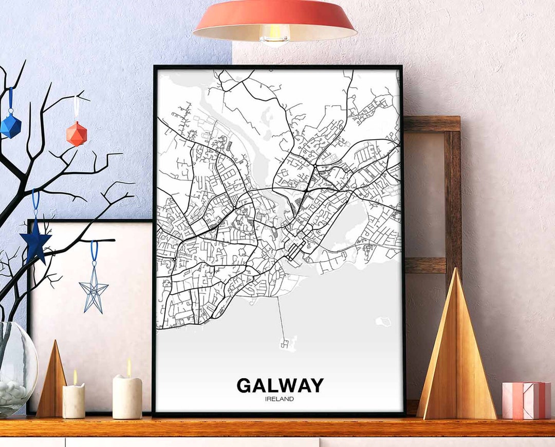 GALWAY Ireland Map Poster Black White Hometown City Print Modern Home ...