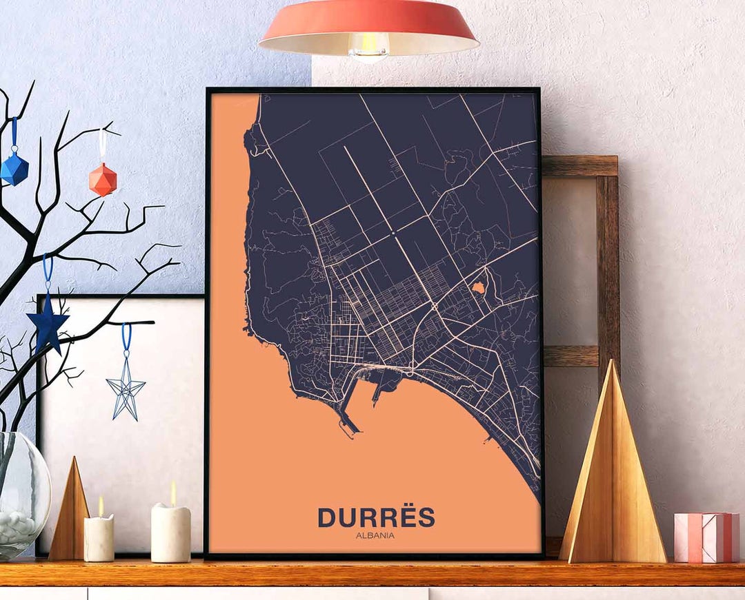 DURRES Albania Map Poster Color Hometown City Print Modern Home Decor ...
