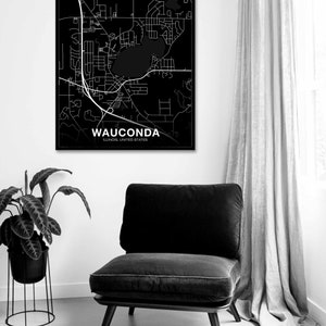 WAUCONDA Illinois IL Usa Map Poster Black White Hometown City Print ...