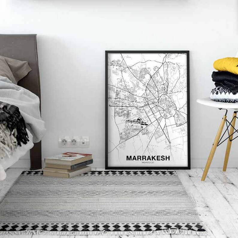 MARRAKESH Morocco Map Poster Hometown City Print Modern Home - Etsy