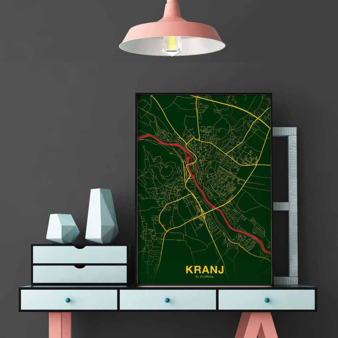 KRANJ Slovenia Map Poster Color Hometown City Print Modern Home Decor ...