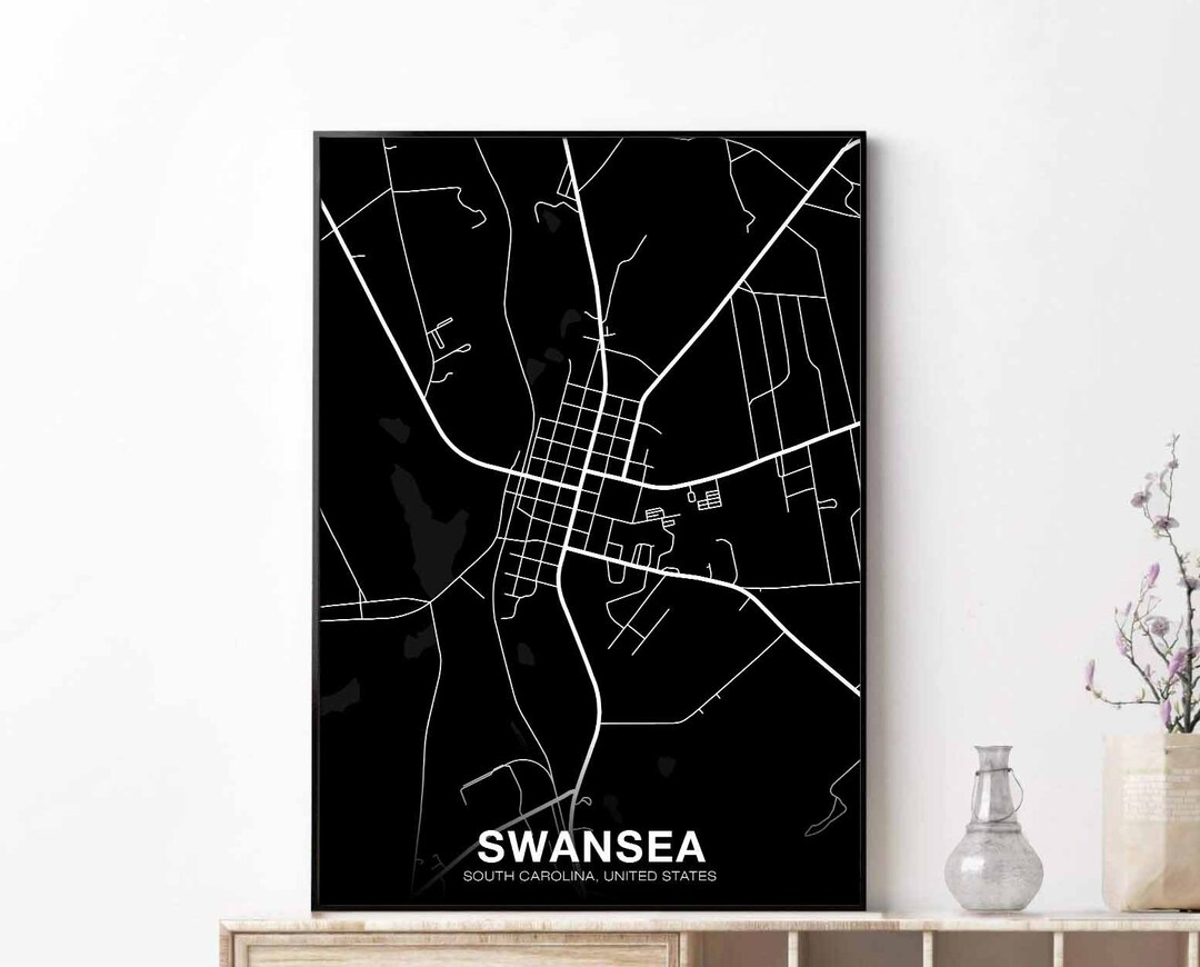 SWANSEA South Carolina USA Map Poster Black White Hometown City Print ...