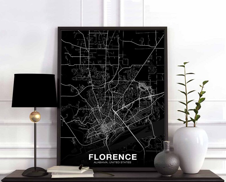 FLORENCE Alabama AL USA Map Poster Black White Hometown City - Etsy