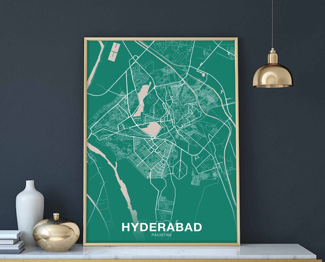 HYDERABAD Pakistan Map Poster Color Hometown City Print Modern Home ...