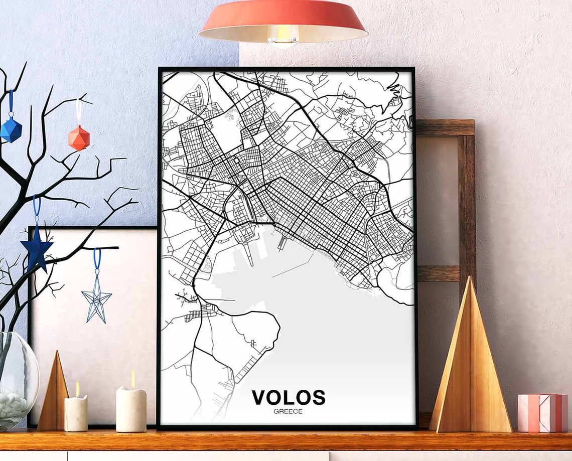 VOLOS Greece Map Poster Black White Hometown City Print Modern - Etsy UK