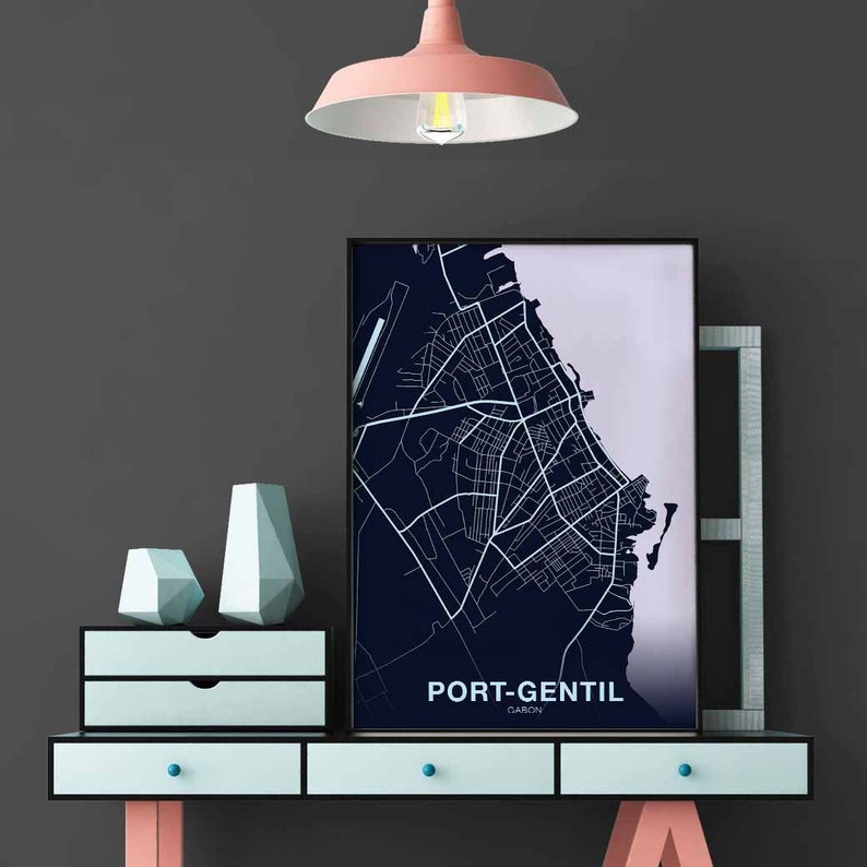 PORT-GENTIL Gabon Map Poster Color Hometown City Print Modern - Etsy