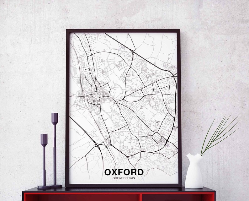 OXFORD Great Britain UK Map Poster Hometown City Print Modern - Etsy