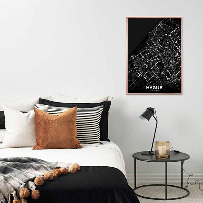 HAGUE Netherlands Map Poster Black White Hometown City Print Modern ...