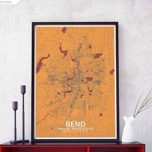 BEND Oregon USA Map Poster Black White Hometown City Print Modern Home ...