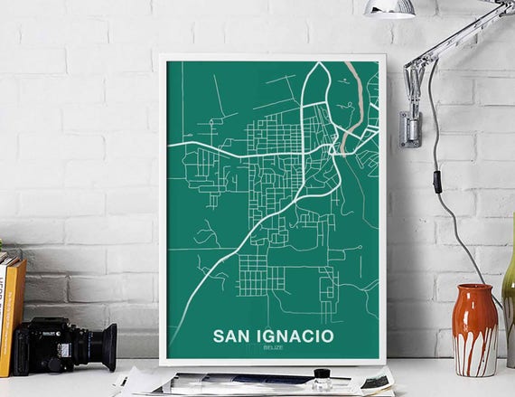 SAN IGNACIO Belize Map Poster Color Hometown City Print Modern | Etsy