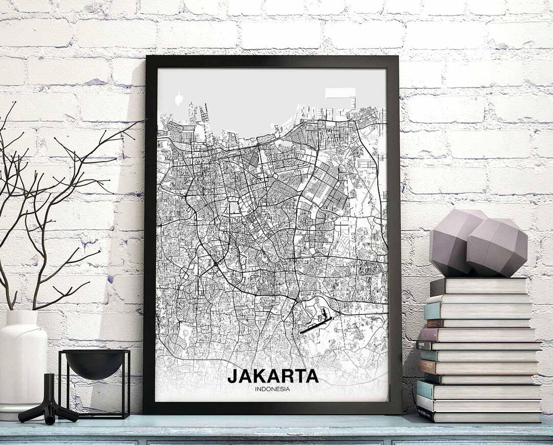 JAKARTA Indonesia Map Poster Hometown City Print Modern Home Decor ...