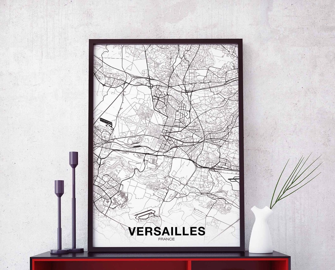 VERSAILLES France Map Poster Black White Hometown City Print Modern ...