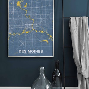 DES MOINES Iowa USA Map Poster Color Hometown City Print Modern Home ...