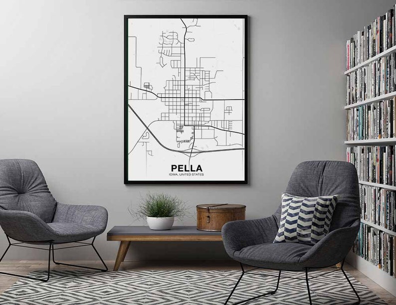 PELLA Iowa IA USA Map Poster Black White Hometown City Print Modern ...