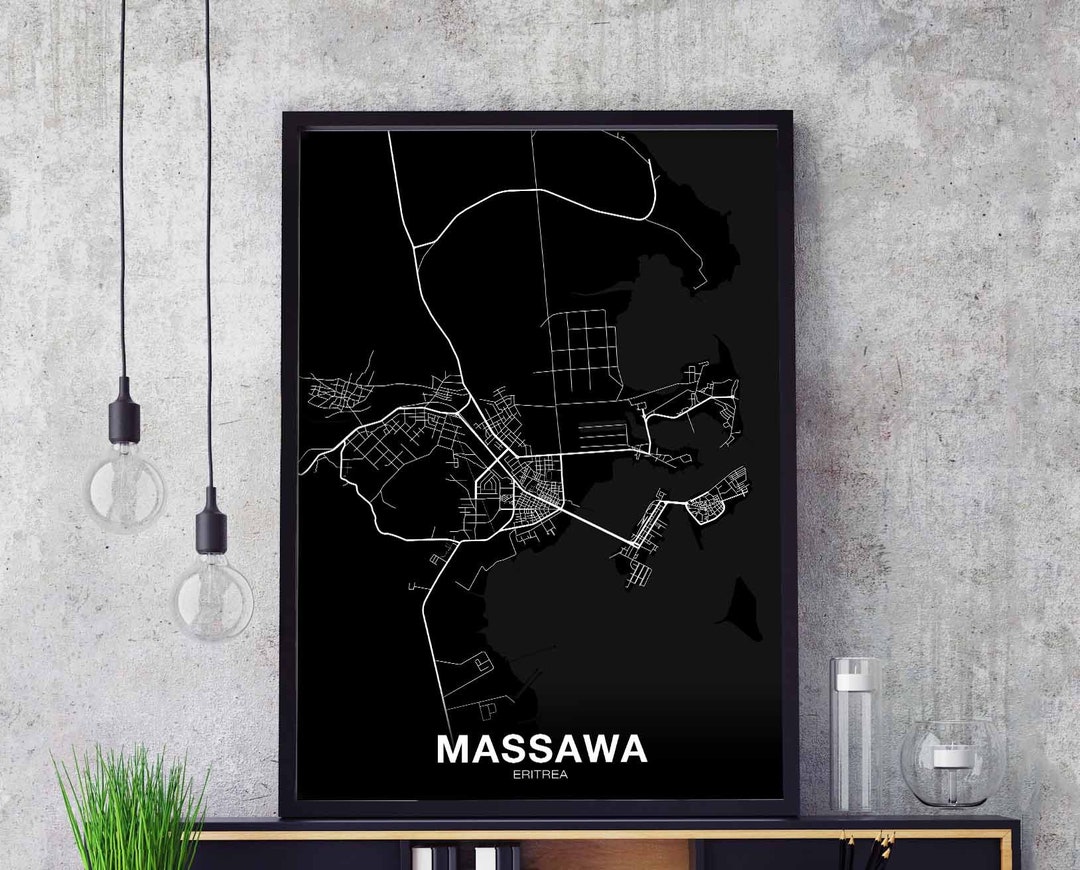 MASSAWA Eritrea Map Poster Black White Hometown City Print Modern Home ...