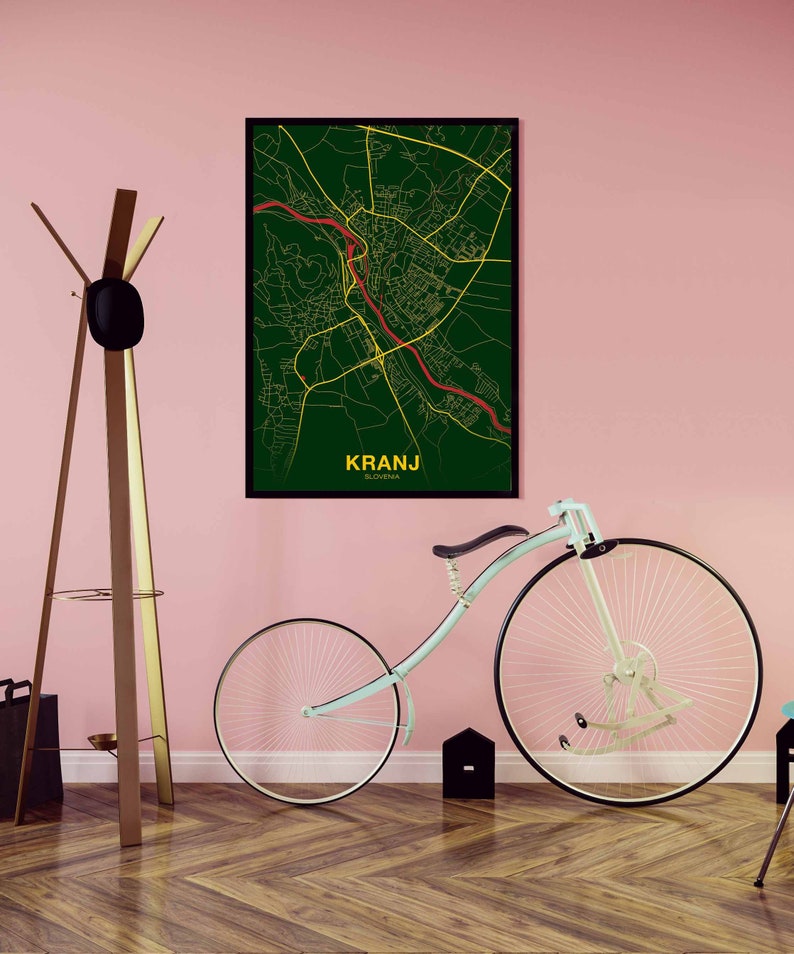 KRANJ Slovenia Map Poster Color Hometown City Print Modern | Etsy