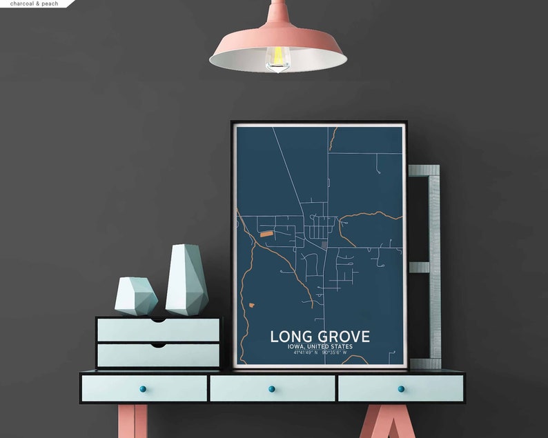 LONG GROVE Iowa IA Map Poster Black White Hometown City Print Modern ...