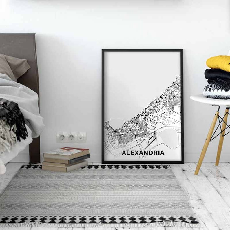 ALEXANDRIA Egypt Map Poster Black White Hometown City Print - Etsy