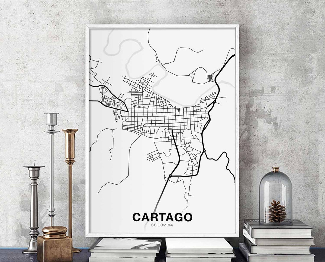 CARTAGO Colombia Map Poster Black White Hometown City Print Modern Home ...