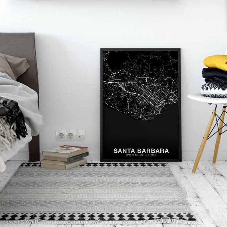 SANTA BARBARA California CA Usa Map Poster Black White Hometown City ...