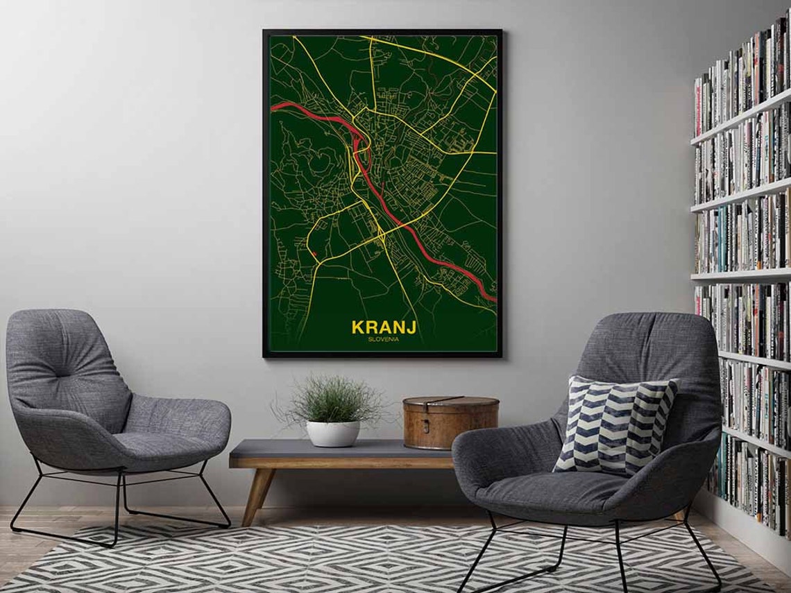 KRANJ Slovenia Map Poster Color Hometown City Print Modern Home Decor ...