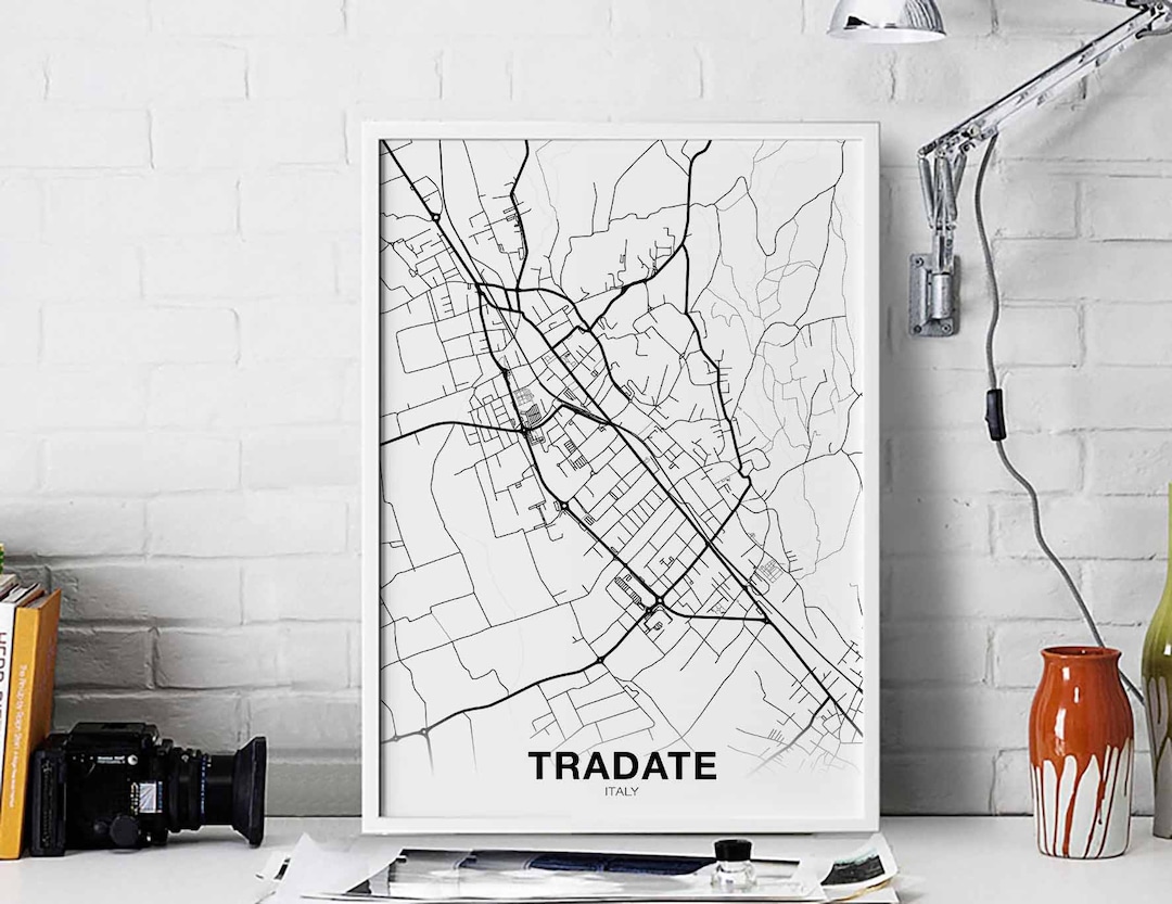TRADATE Italy Map Poster Black White Hometown City Print Modern Home ...