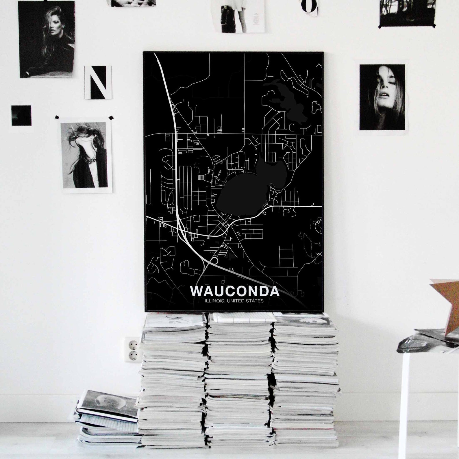 WAUCONDA Illinois IL Usa Map Poster Black White Hometown City Print ...
