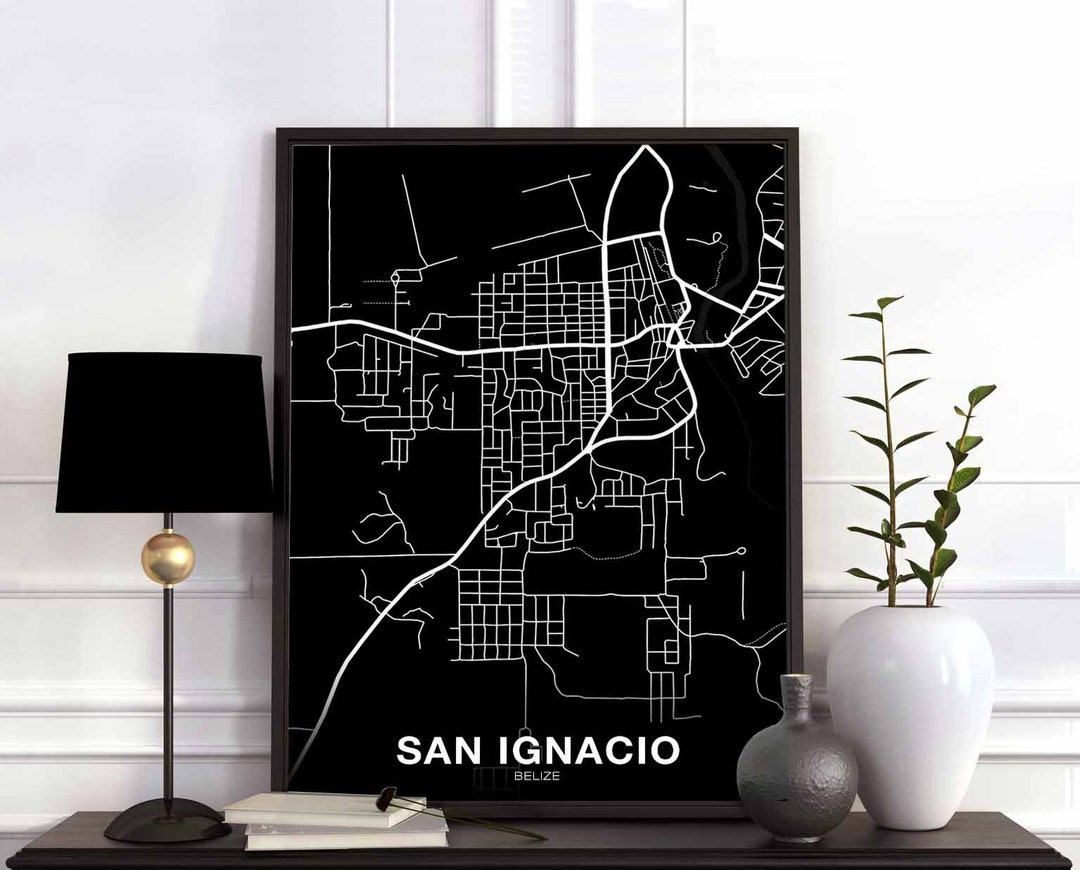 SAN IGNACIO Belize Map Poster Black White Hometown City Print Modern ...