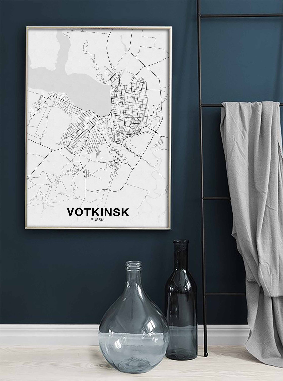 VOTKINSK Russia Map Poster Hometown City Print Modern Home | Etsy