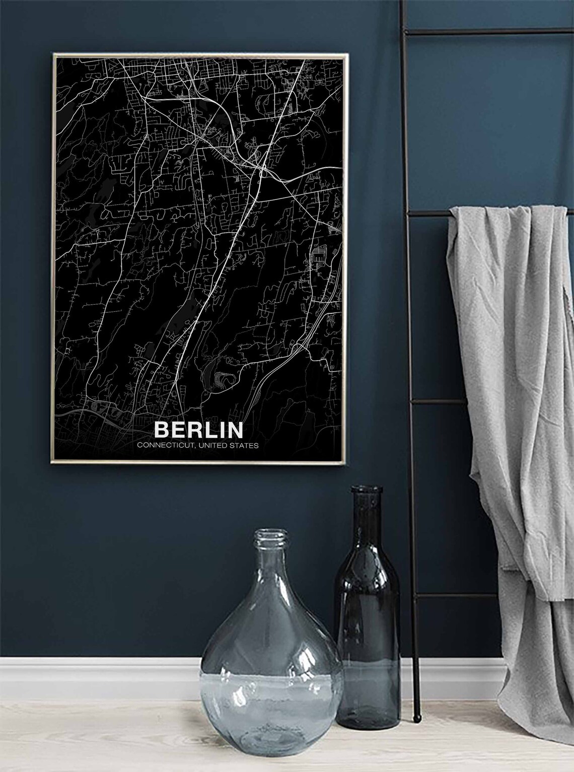 BERLIN Connecticut CT Usa Map Poster Black White Hometown City Print ...